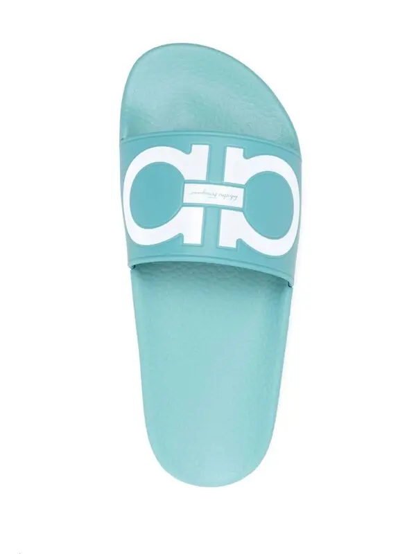 FERRAGAMO Gancini Print Slides - Blue
