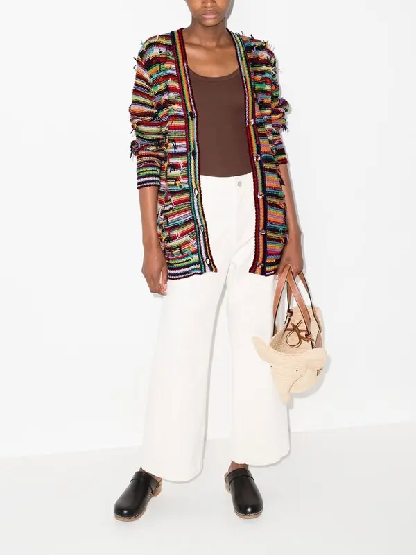 Chloé Striped Distressed Cardigan