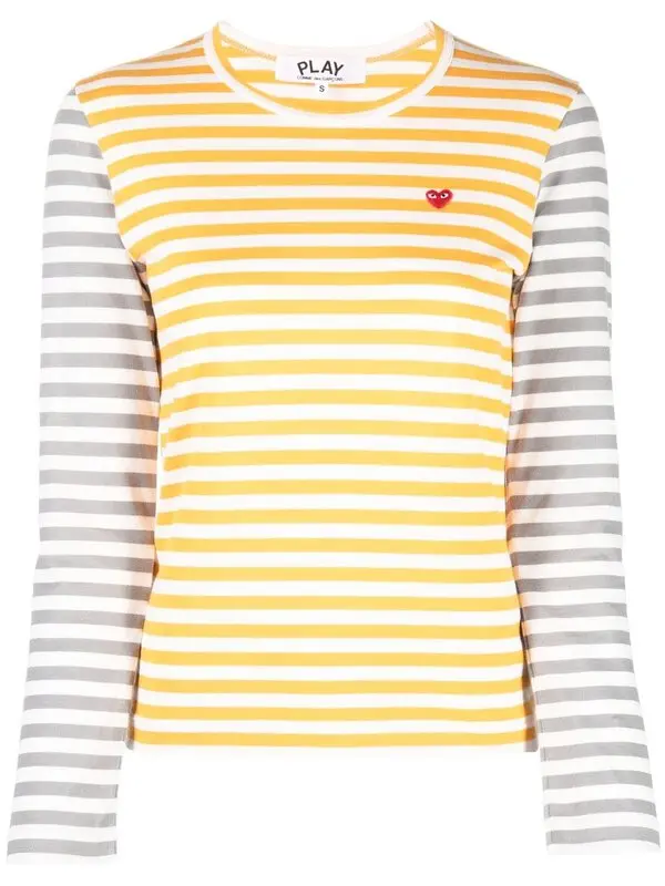Play Comme Des Garcon Logo-patch Striped T-shirt - Orange