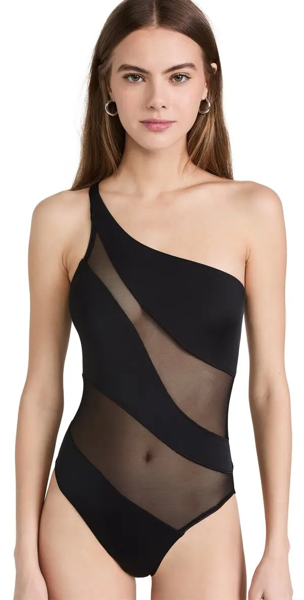 Norma Kamali Snake Mesh Piece Swimsuit - Black/black Mesh
