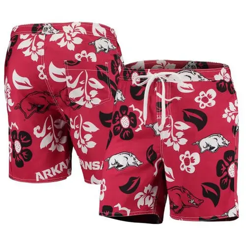 WES & WILLY Arkansas Razorbacks Floral Volley Logo Swim Trunks - Cardinal