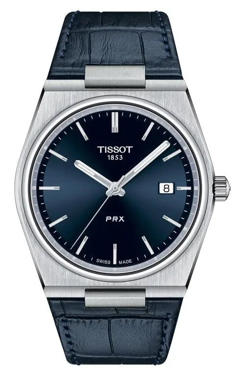TISSOT Prx Leather Strap Watch - Blue