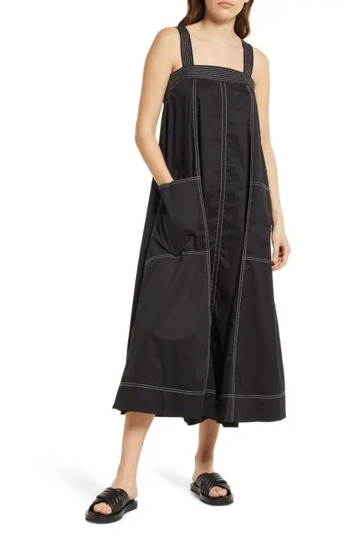 black dress elegant midi Bow-Detail A-Line Midi Dress in Black - 4