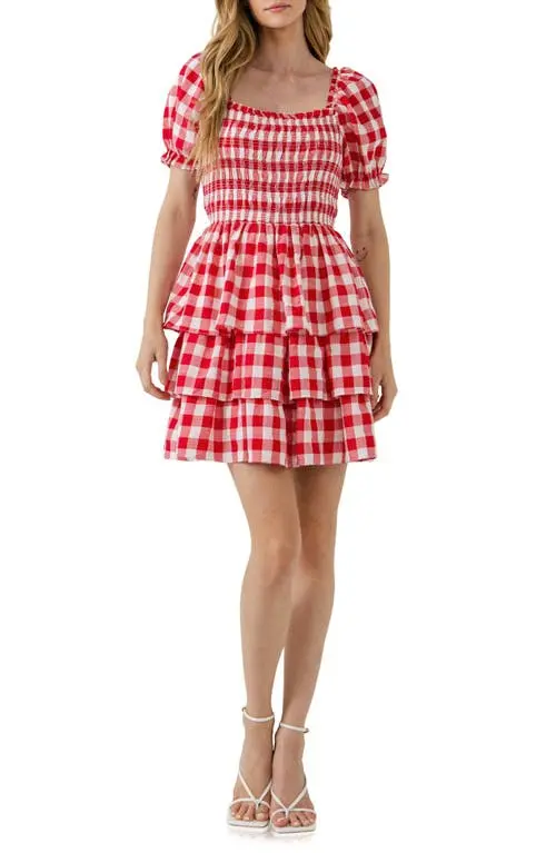 English Factory Gingham Smocked Minidress