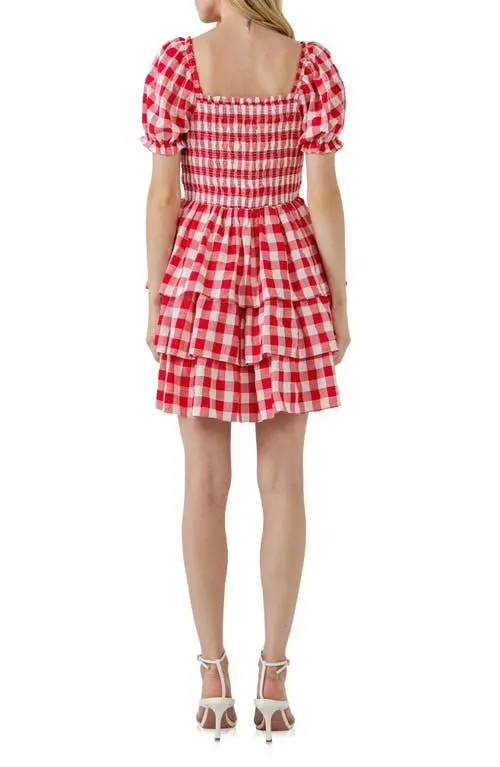 English Factory Gingham Smocked Minidress