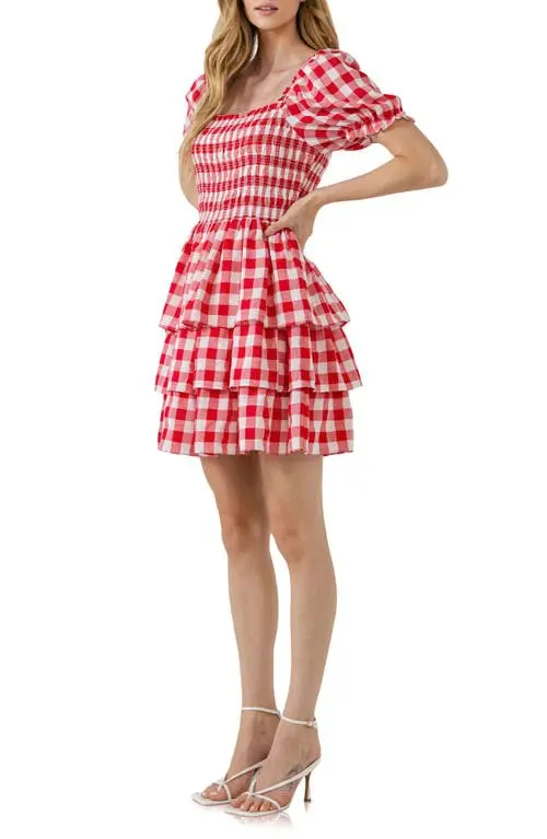 English Factory Gingham Smocked Minidress