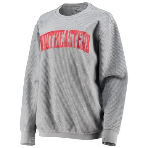PRESSBOX Northeastern Huskies Comfy Cord Vintage Wash Basic Arch Pullover Sweatshirt