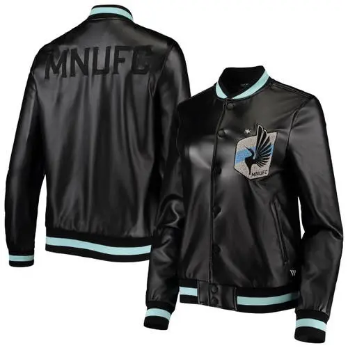THE WILD COLLECTIVE Minnesota United Fc Full-snap Bomber Jacket - Black