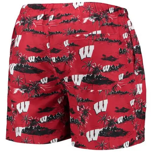 FOCO Wisconsin Badgers Tropical Print Swim Trunks - Red