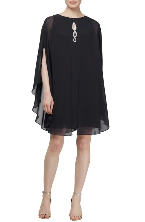 Sl Fashions Two-Piece Beaded Cape Cocktail Dress - Black | Editorialist