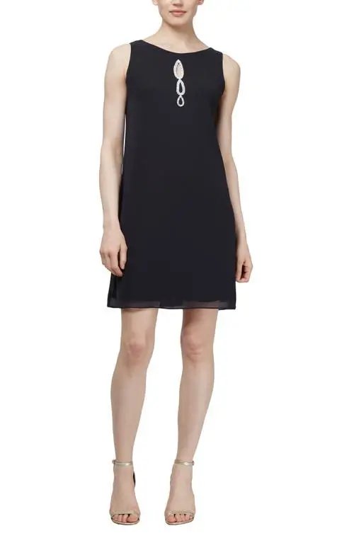 SL FASHIONS Two-piece Beaded Cape Cocktail Dress