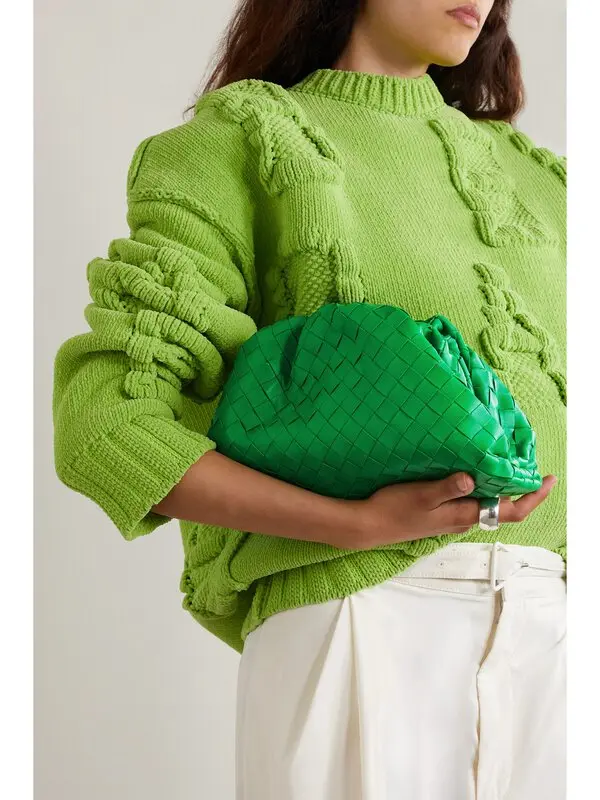 Bottega Veneta Pouch Teen Intrecciato Leather Clutch - Green