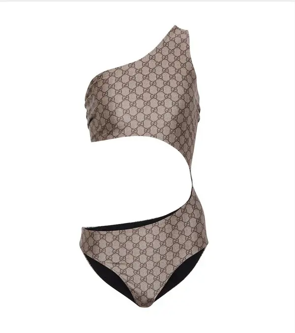 Gucci Gg Cutout One-shoulder Swimsuit - Brown