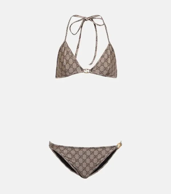 Gucci Gg Halterneck Bikini - Brown