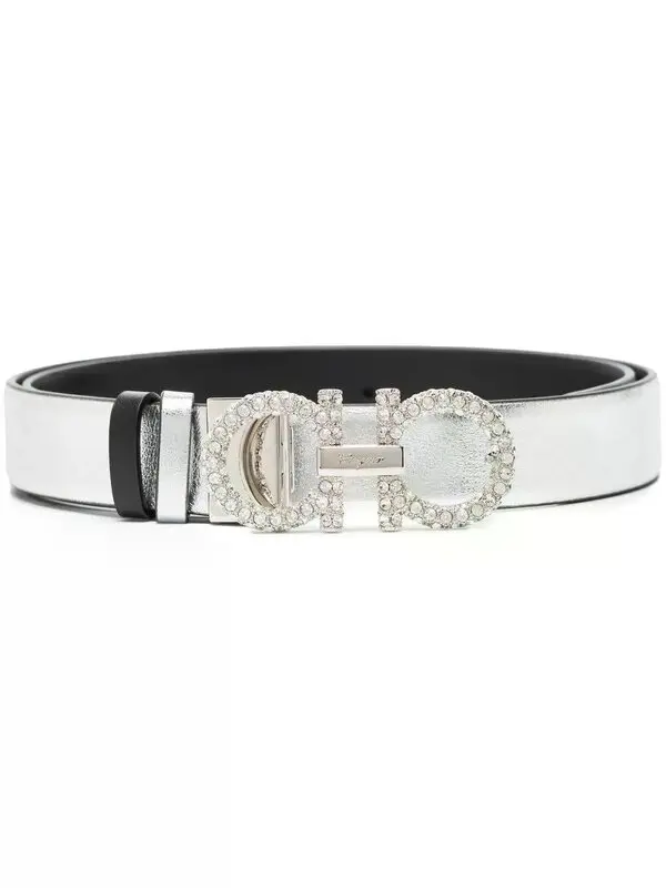 FERRAGAMO Rhinestone Buckle Belt - Silver