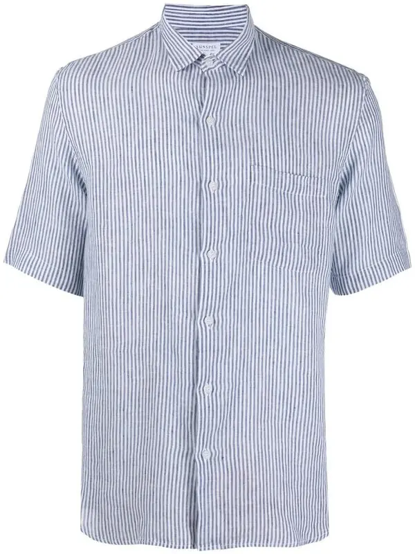 Sunspel Striped Linen Shirt - White