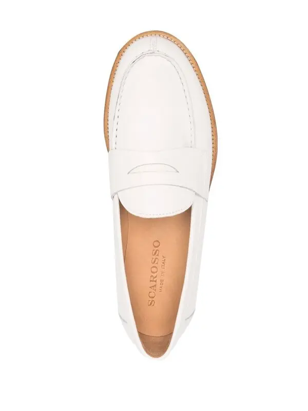 SCAROSSO Harper Leather Penny Loafers - White