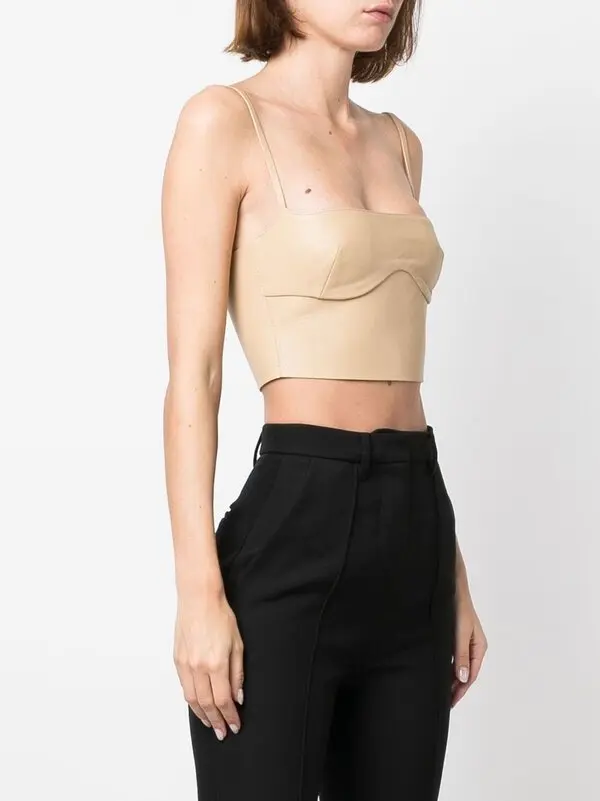 Off-White Cropped Leather Bustier Top