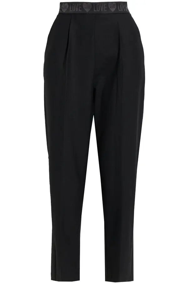 Moschino Pleated Jacquardtrimmed Twill Tapered Pants - Black