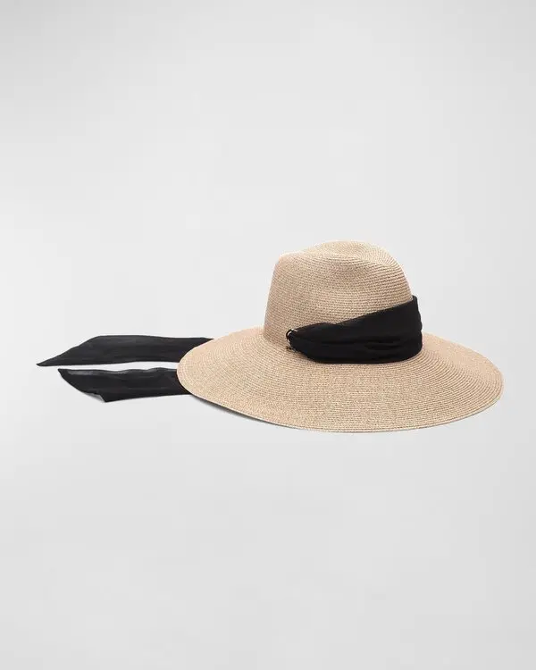 Eugenia Kim Cassidy Straw Fedora With Chiffon Scarf - Sand