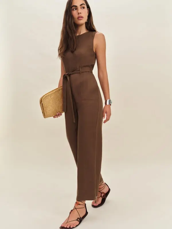 REFORMATION Naomi Linen Jumpsuit - Chocolate Cake