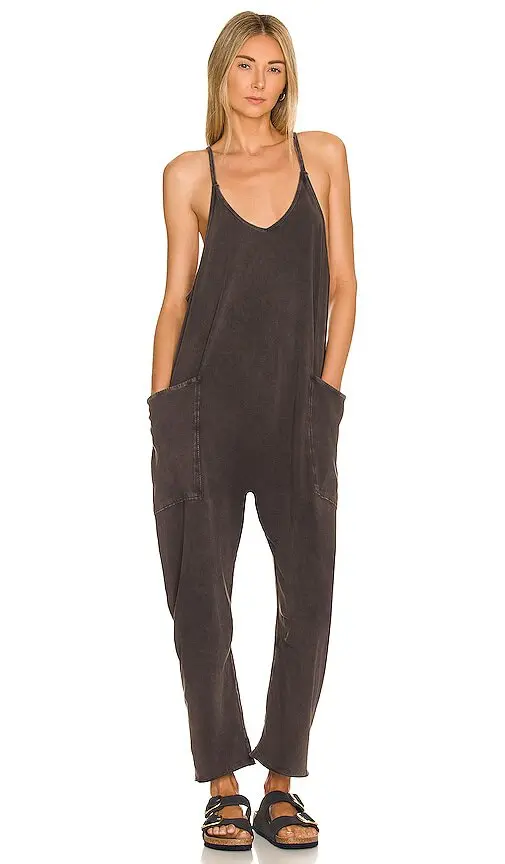Free People X Hot Shot Onesie In Black - Washed Black
