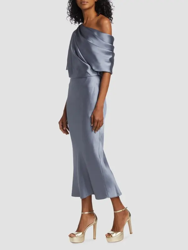 Amsale Draped Satin Pencil Midi-dress - Slate