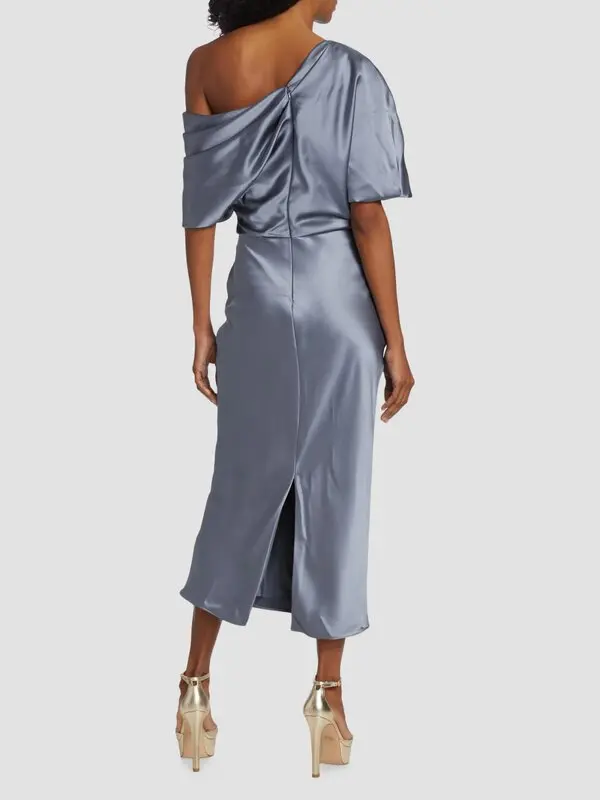 Amsale Draped Satin Pencil Midi-dress - Slate
