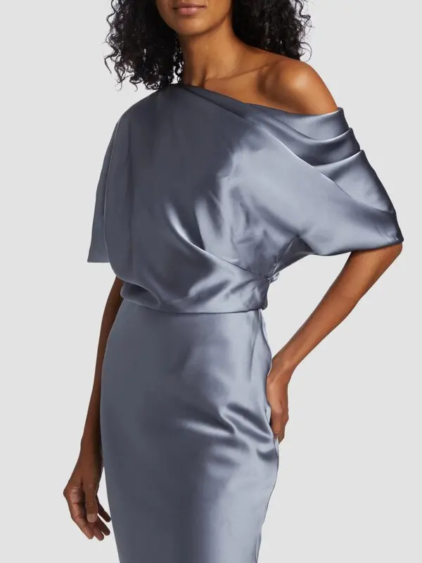 Amsale Draped Satin Pencil Midi-dress - Slate