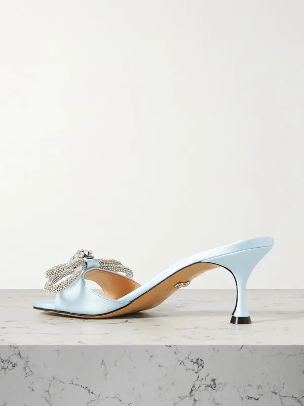 Mach & Mach Double Bow Crystal-embellished Satin Mules