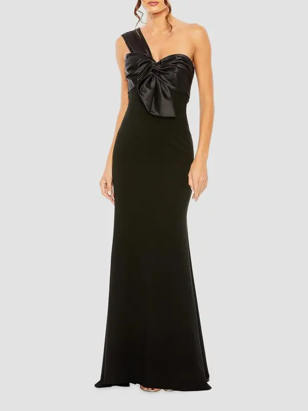 Mac Duggal Half-bow Bodice Trumpet Gown - Black