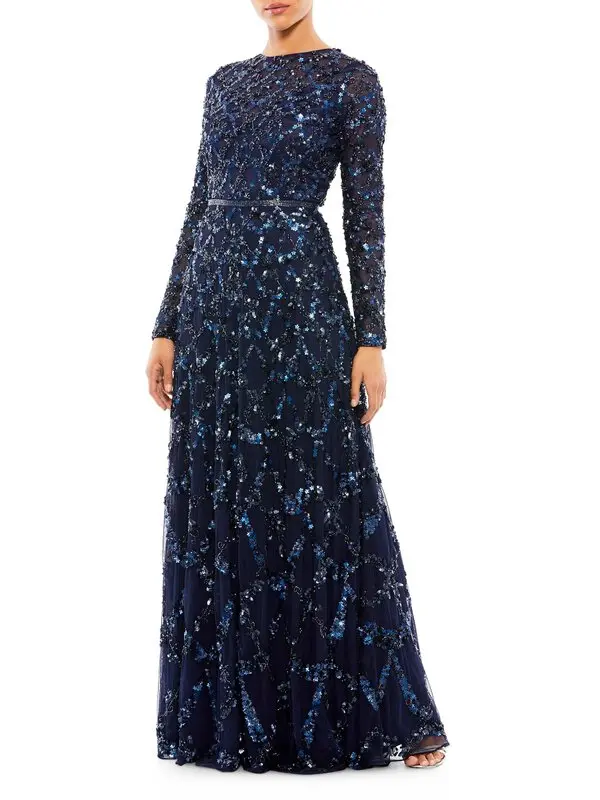 Mac Duggal Bead & Sequin-embellished A-line Gown - Midnight
