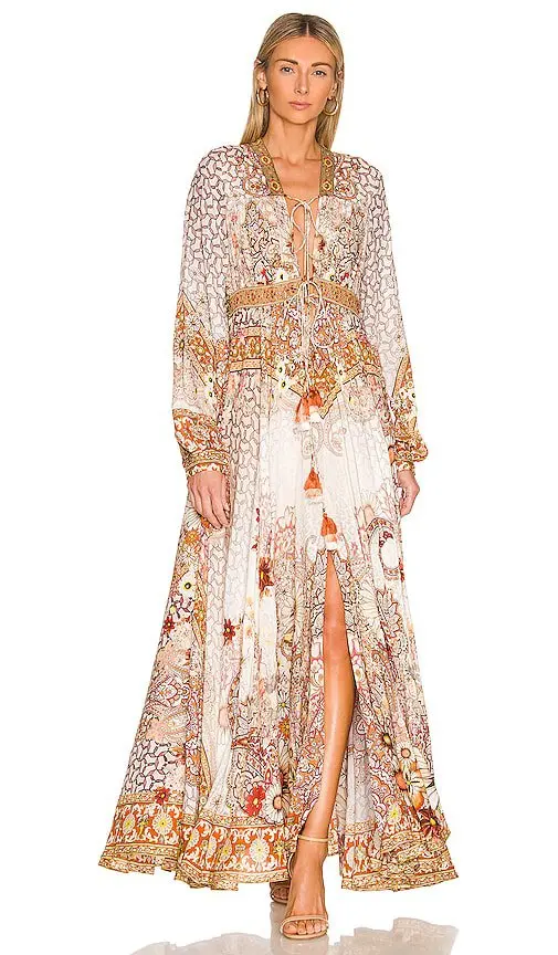Camilla Tie Front Peasant Dress In Beige In Heart Of A Hippie - 30% Off |  Editorialist