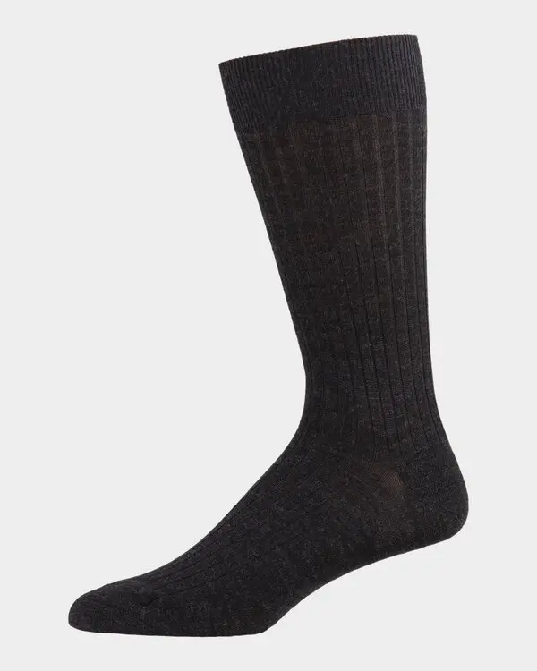 Marcoliani Ribbed Wool Dress Socks - Charcoal