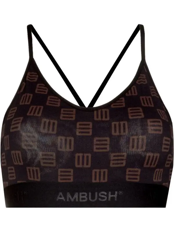 AMBUSH Monogram-print Bra Top - Black