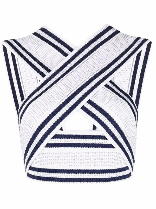 Balmain Cross-over Knitted Crop Top - White