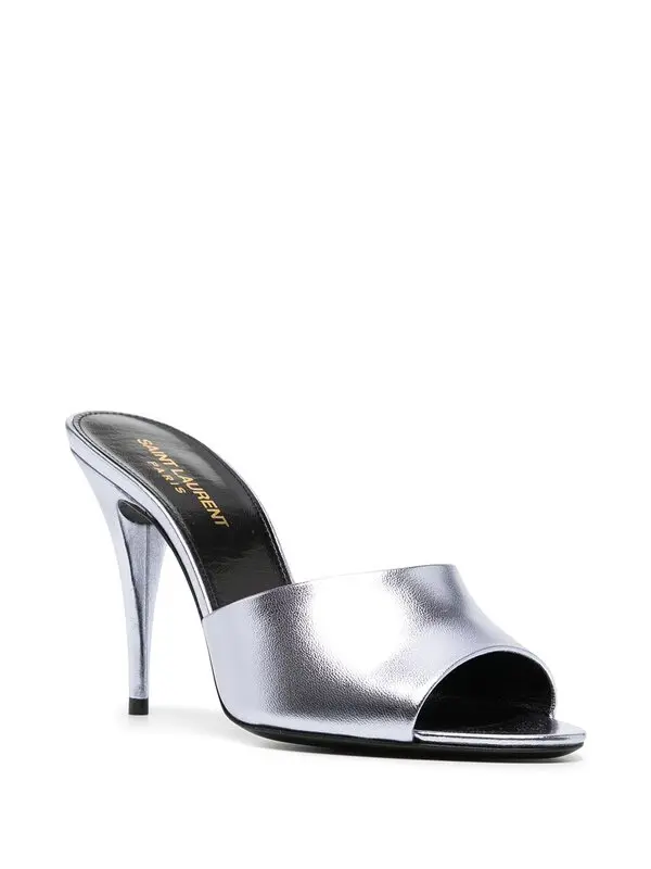 Saint Laurent Metallic Silver Leather High Heel Slip-on Sandals