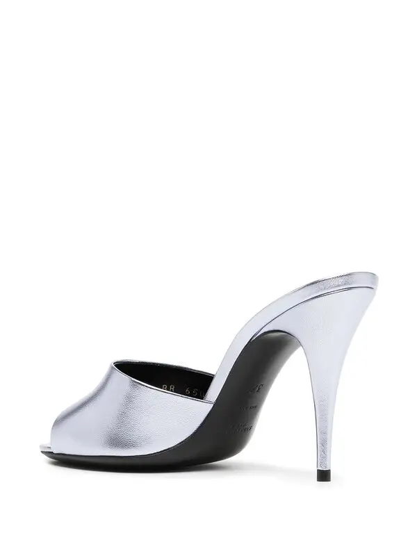 Saint Laurent Metallic Silver Leather High Heel Slip-on Sandals