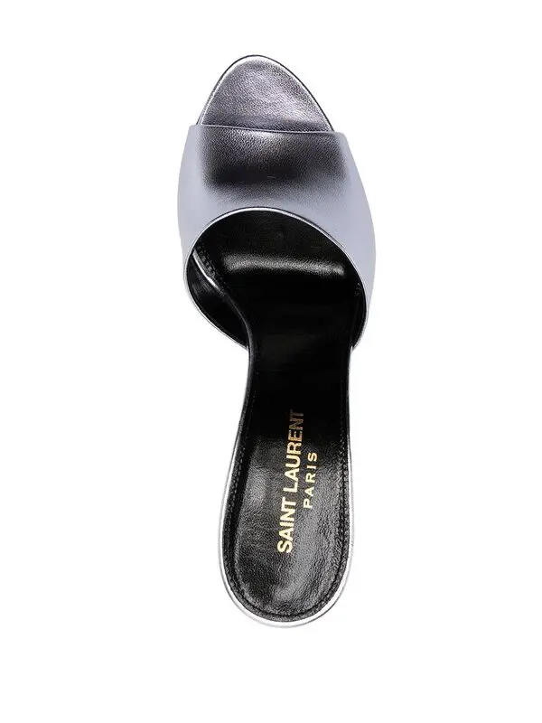 Saint Laurent Metallic Silver Leather High Heel Slip-on Sandals