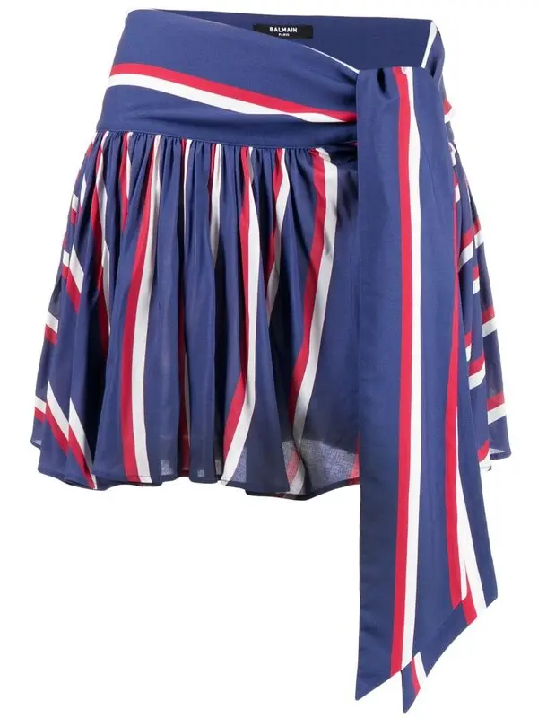 Balmain Pleated Striped Miniskirt - Blue