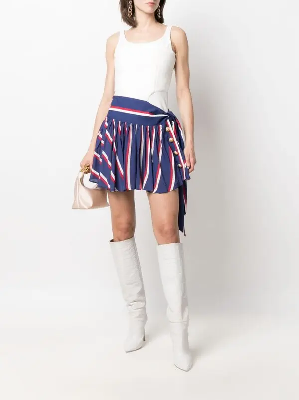 Balmain Pleated Striped Miniskirt