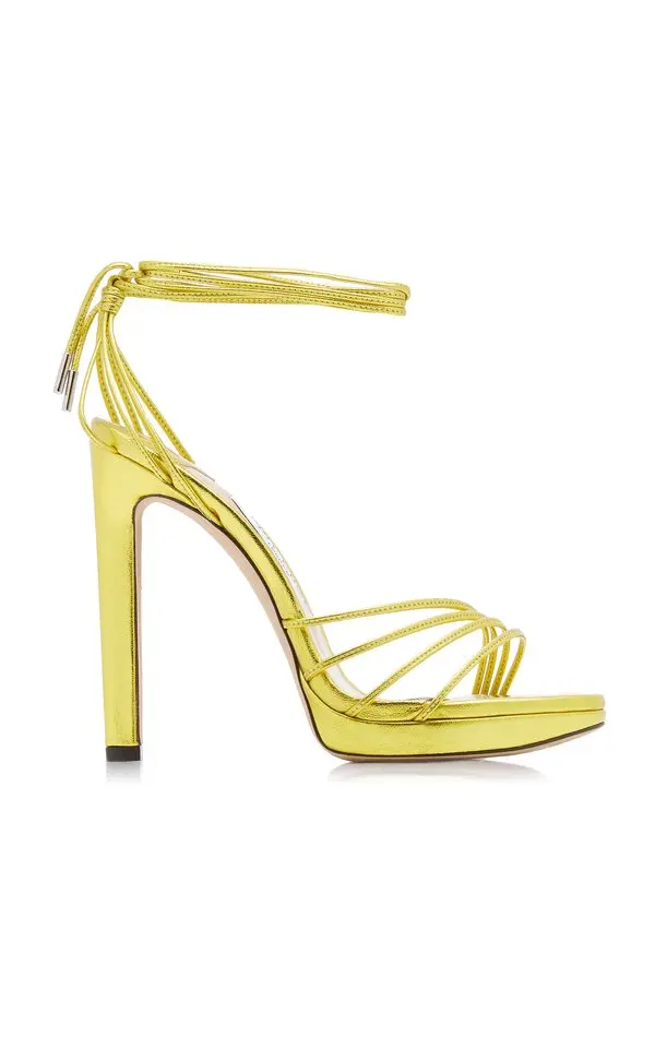 JIMMY CHOO Anita Metallic Leather Platform Sandals - Yellow