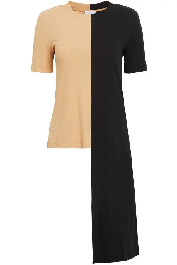 Rosetta Getty Asymmetrical Two-tone Cotton-jersey Top - Black