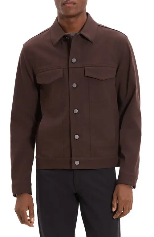 Theory River Cotton Blend Twill Trucker Jacket - Brownwood - 2h7