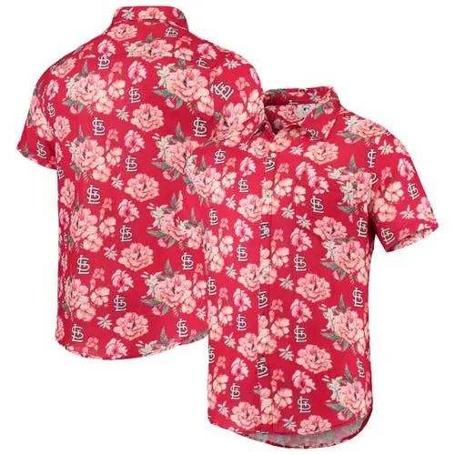 FOCO St. Louis Cardinals Floral Linen Button-up Shirt - Red