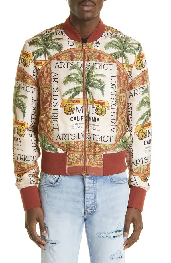 Amiri Rum Label Silk Twill Bomber Jacket