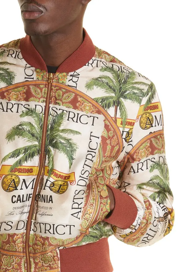 Amiri Rum Label Silk Twill Bomber Jacket