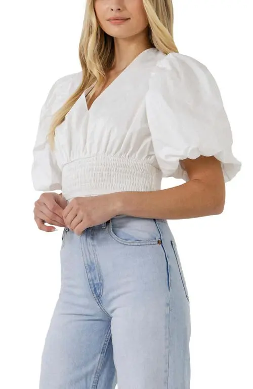 Endless Rose Smocked Waist Cotton Blouse - White