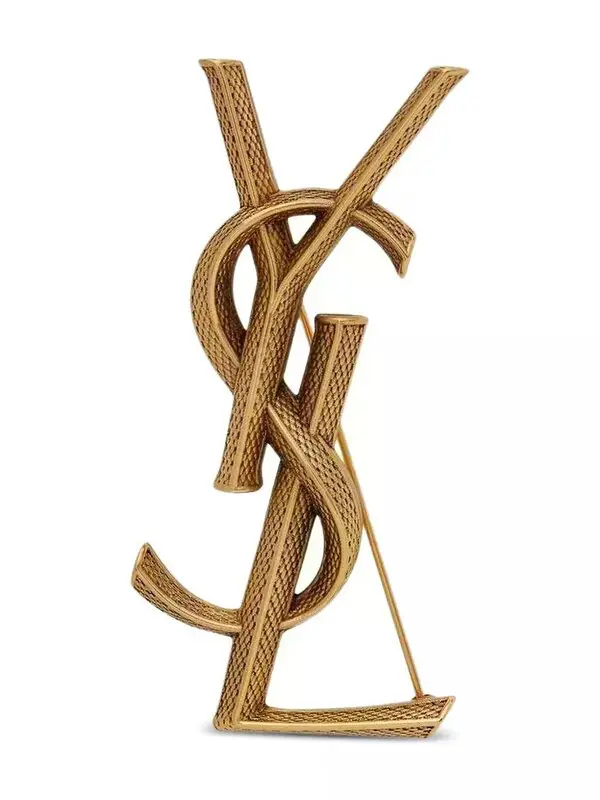 Saint Laurent Logo Letter Brooch - Gold