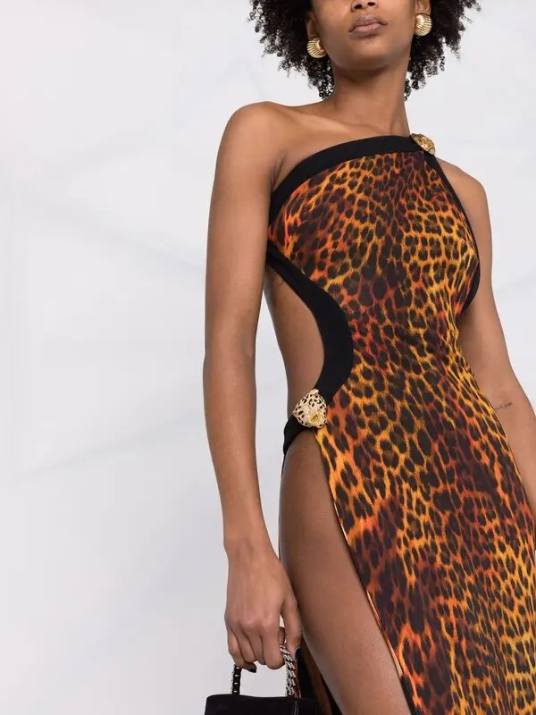 Roberto Cavalli Leopard-Print Long Dress In Black - 48% Off